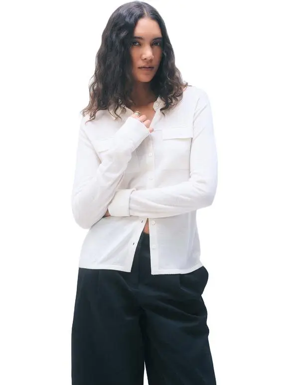 WHITE & WARREN Superfine Merino Wool Shirt - Natural