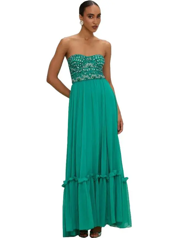 PatBO Chiffon Daydream Maxi Gown - Green
