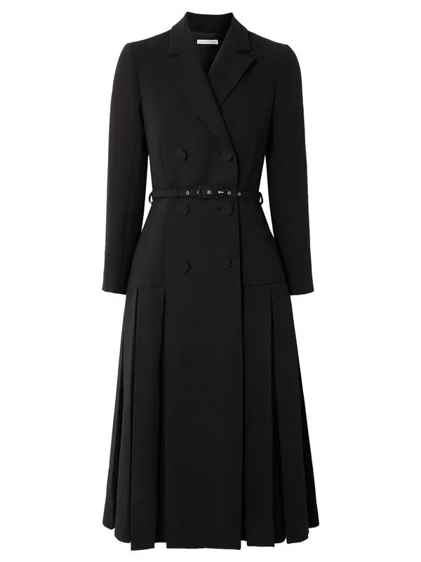 EMILIA WICKSTEAD Chaney Belted Pleated Wool-crepe Midi Dress - Black