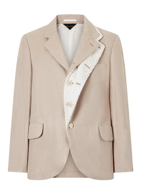 Comme Des Garçons Crochet-trimmed Herringbone Linen Blazer - Neutrals