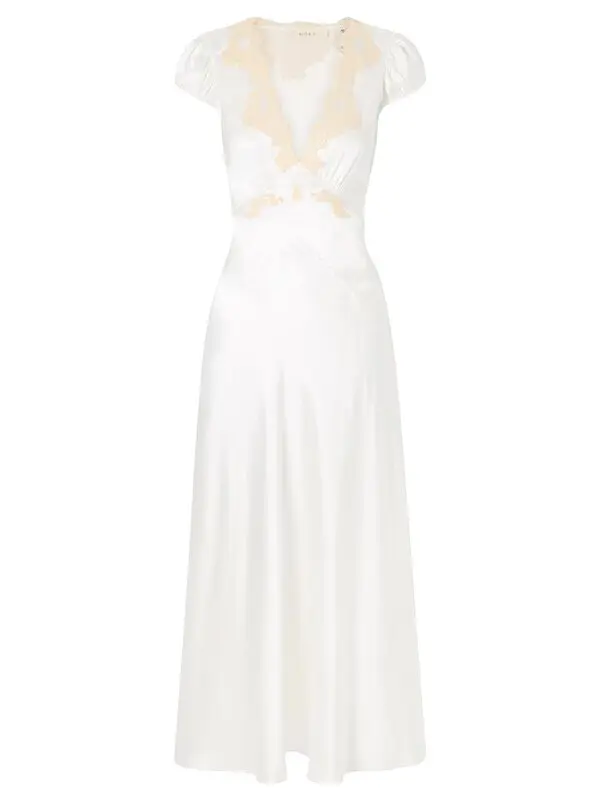 DÔEN Coraline Corded Lace-trimmed Silk-satin Midi Dress - White