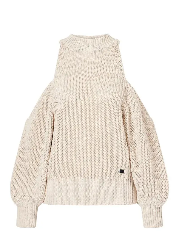 Balmain Cut-out Knitted Cotton Sweater - Neutrals