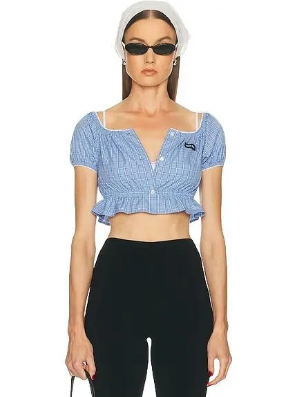 Miu Miu Cropped Check Blouse - Celeste