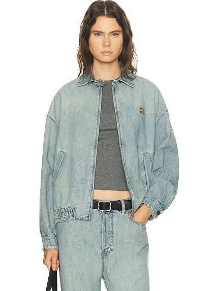 Miu Miu Chambray Zip-up Jacket - Celeste