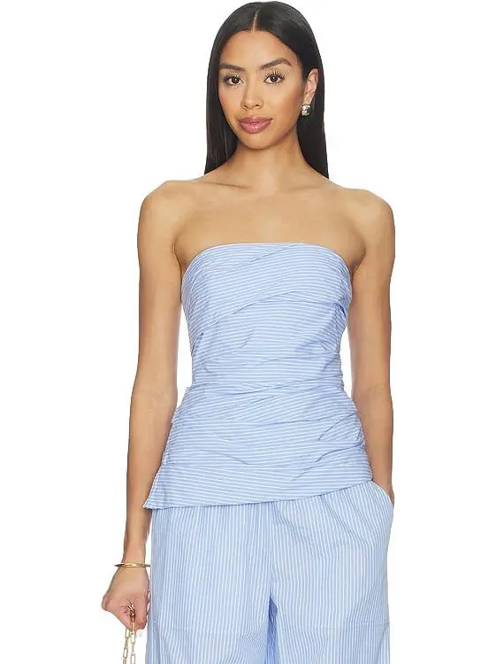 Simkhai Emerson Ruched Bustier Top - Periwinkle Stripe