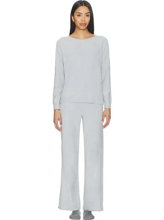 Barefoot Dreams Cozychic Jersey Pullover And Wide Leg Pant Set - Frost
