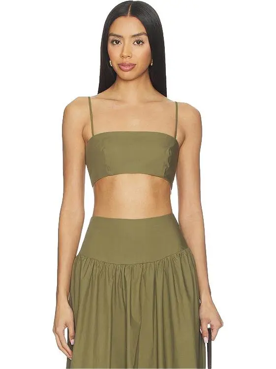Susana Monaco Poplin Crop String Top - Olive Green