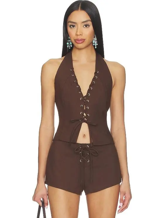 BY.DYLN Mila Halter Top - Chocolate