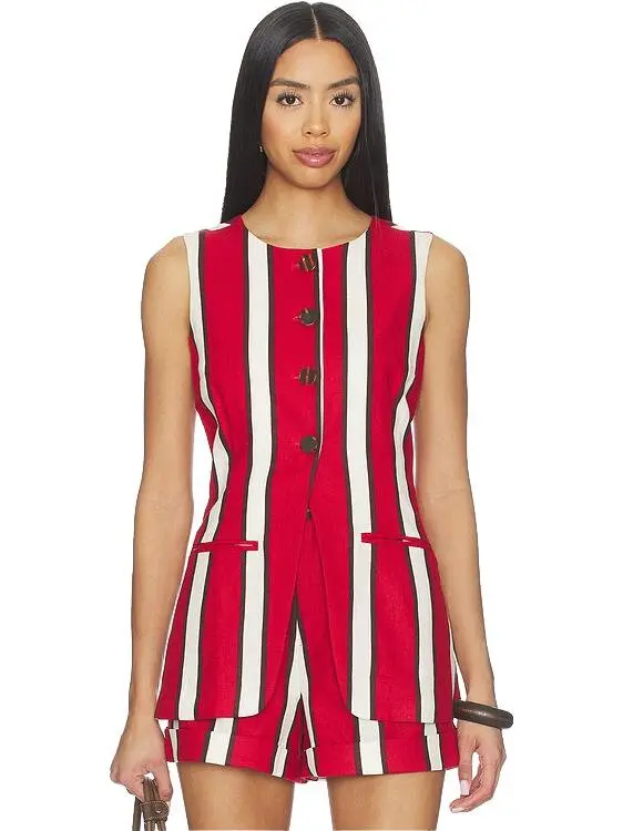 SIMONMILLER Del Mar Linen Vest - Venetian Red Stripe