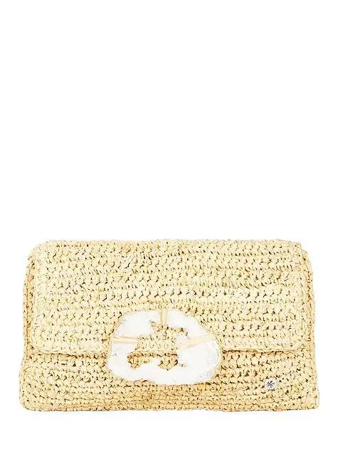 FLORABELLA Esplendor Crochet Raffia Clutch - Natural & Gold