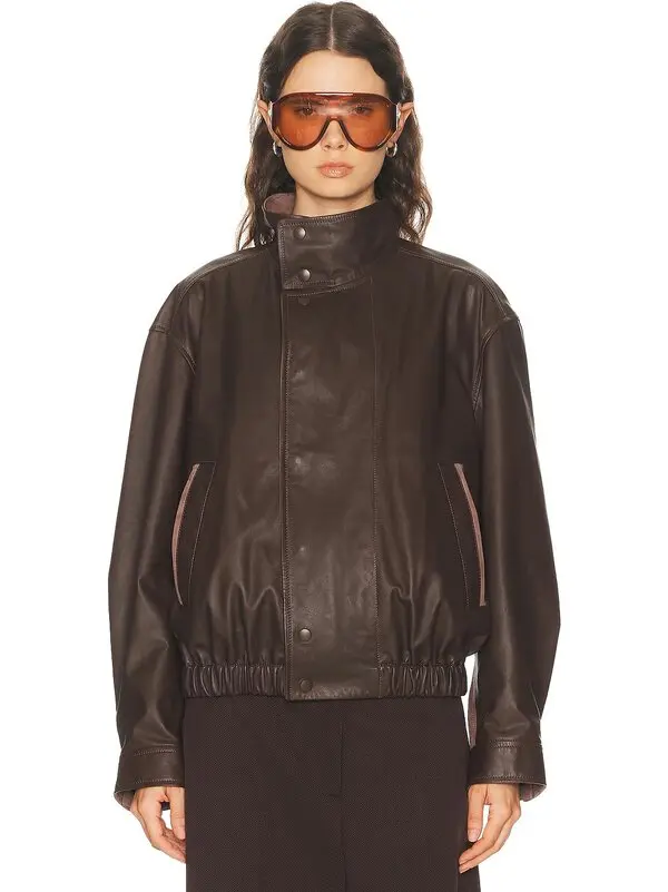 LEMAIRE Soft Leather Blouson Jacket - Chocolate