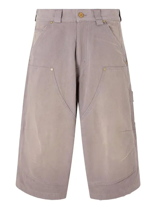 WILLY CHAVARRIA Cotton Double Knee Stocknot Shorts - Gray