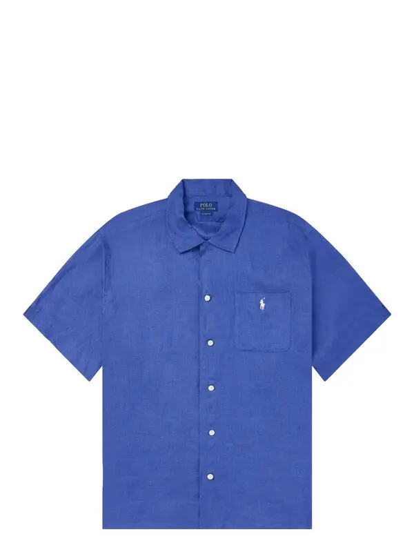 Polo Ralph Lauren Convertible-collar Logo-embroidered Linen Shirt - Blue