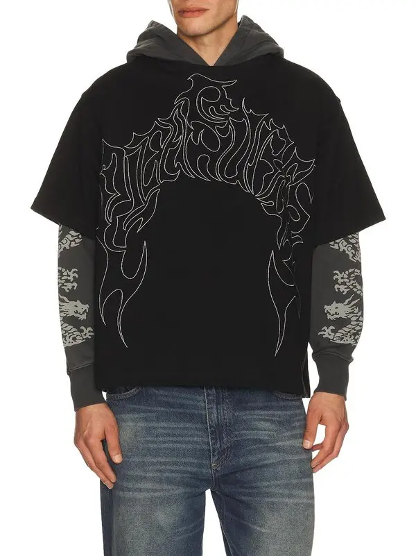 PLEASURES Dragon Layered Hoodie - Faded Black