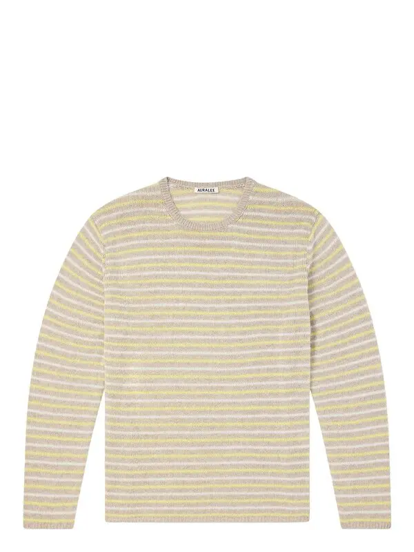 Auralee Striped Cashmere Sweater - Yellow