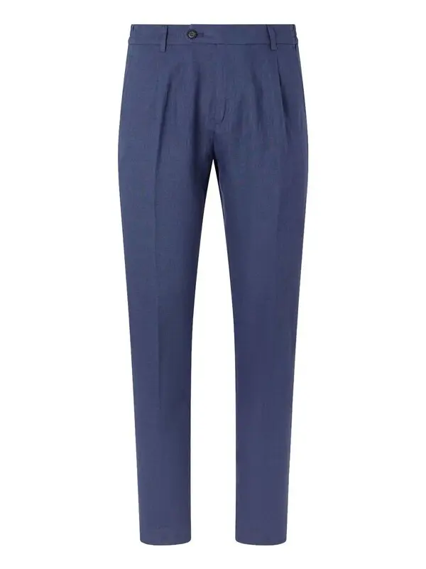 Eleventy Flat Front Chino Linen Trousers - Blue