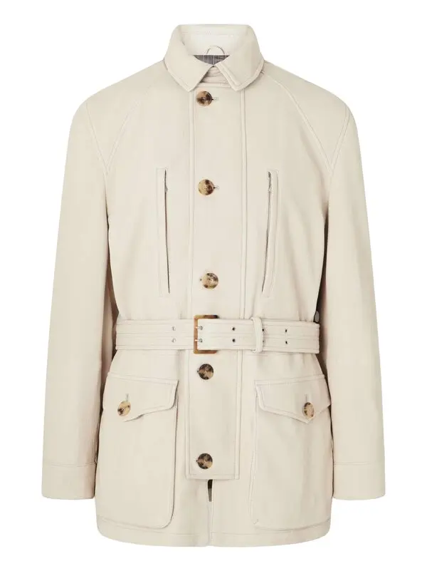 Brunello Cucinelli Belted Leather Jacket - Cream