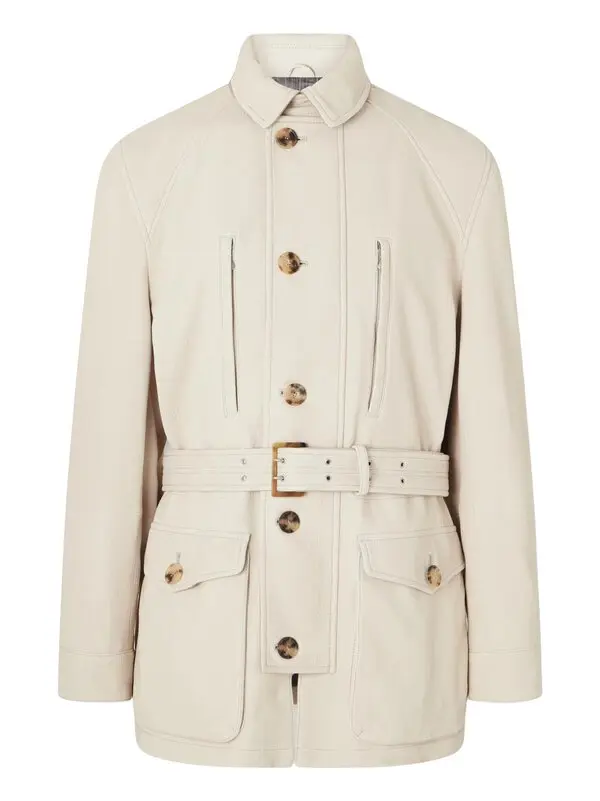 Brunello Cucinelli Belted Leather Jacket - Neutrals