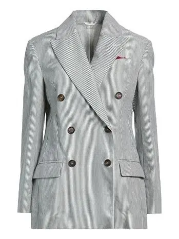 Brunello Cucinelli Cotton-linen Striped Double-breasted Blazer - Blue