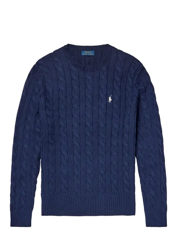 Polo Ralph Lauren Driver Logo-embroidered Cable-knit Cotton Sweater - Navy