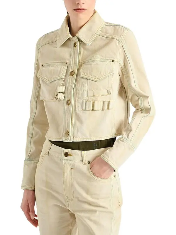 Balmain Faded Denim Trucker Jacket - Beige