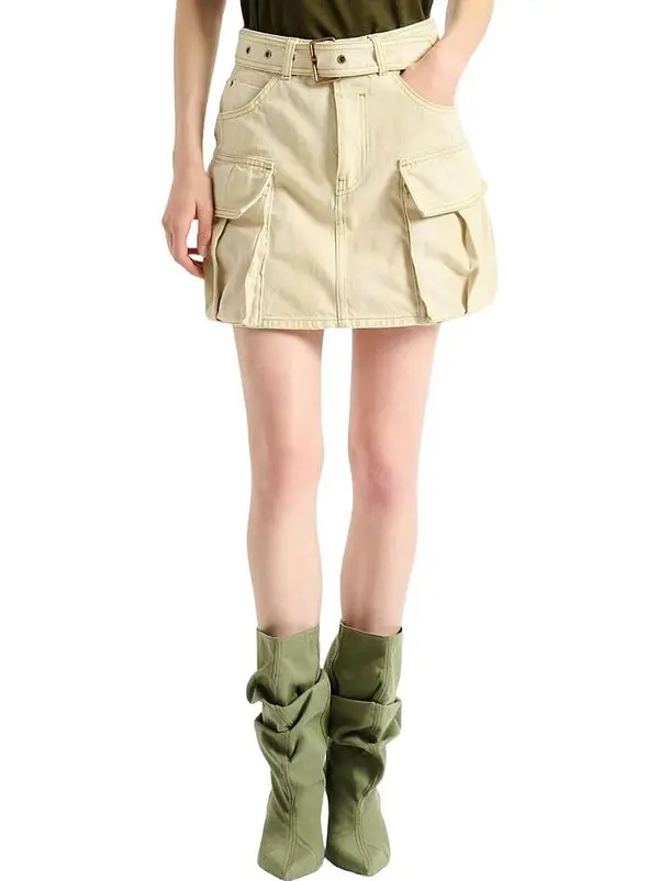 Balmain Faded Denim Mini Skirt - Beige