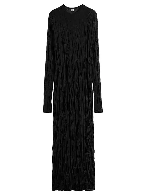 TOTEME Crinkled Knit Long Sleeve Dress - Black