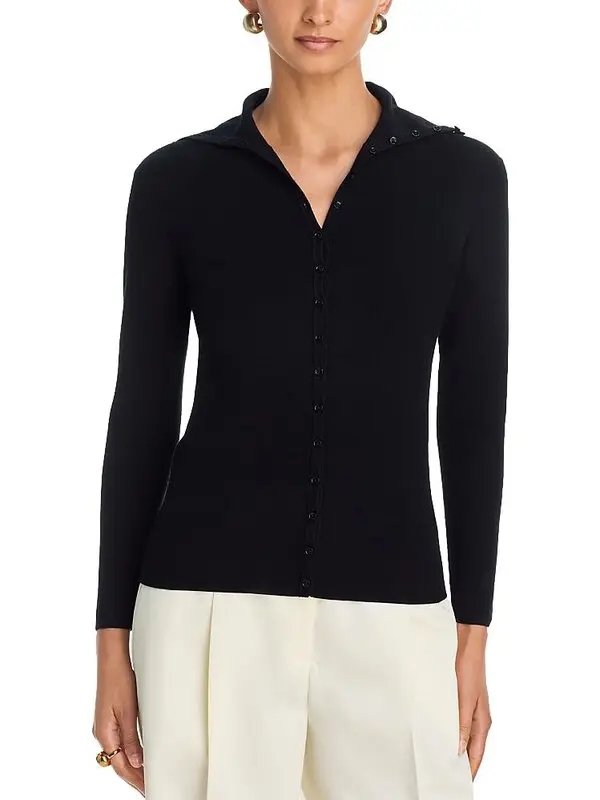 TOTEME Fitted Polo Cardigan Sweater - Black