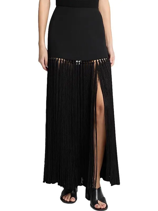 Michael Kors Wool Long Tasseled Mini Skirt - Black