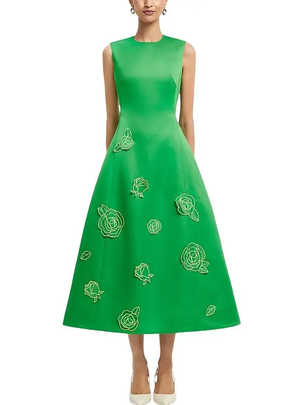 LEO LIN Cleo Applique Sleeveless Midi Dress - Verdant