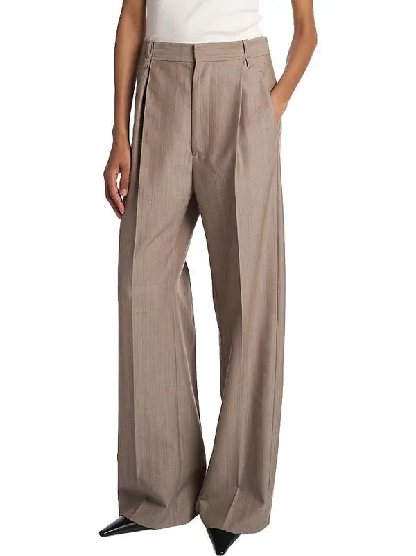 Victoria Beckham Pleated Wool Trousers - Limestone