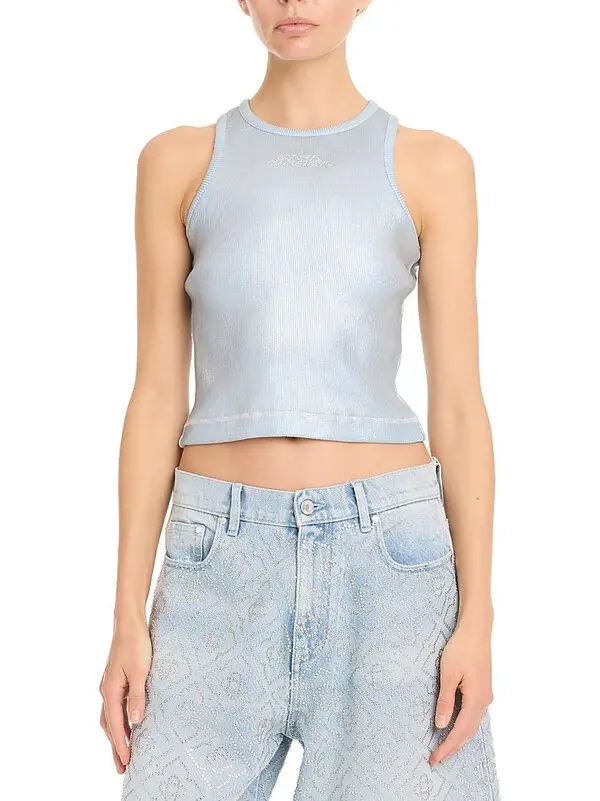 Casablanca Ribbed Tank Top - Silver / Blue