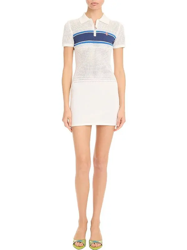 Casablanca Mesh Stripe Jacquard Dress - White / Blue