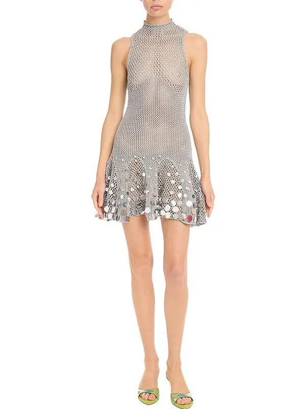 Casablanca Crochet Mirror Mini Dress - Silver