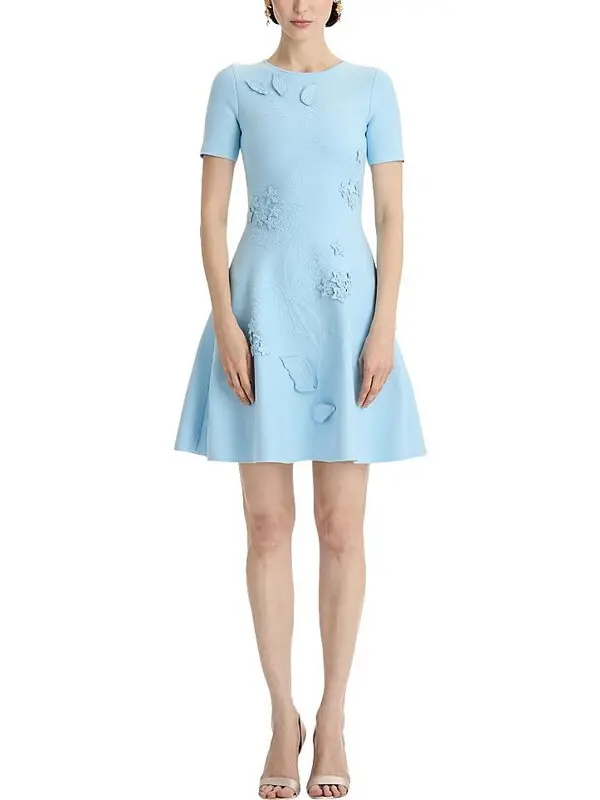Oscar De La Renta Embroidered Mini Dress - Cerulean