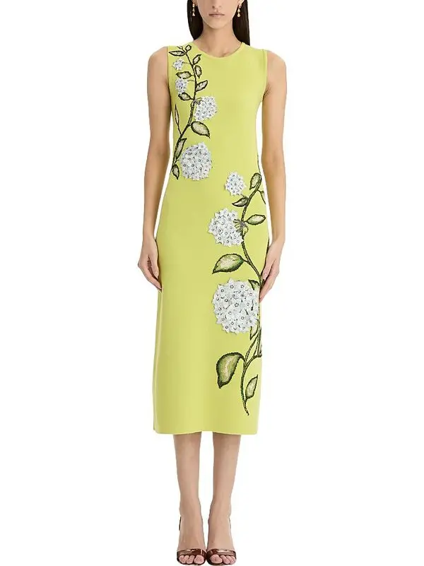 Oscar De La Renta Wool Embroidered Sleeveless Dress - Pear