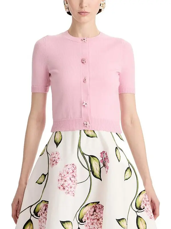 Oscar De La Renta Wool Short Sleeve Cardigan - Pink