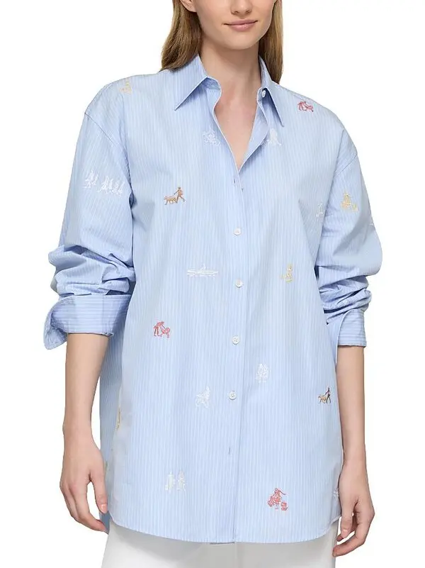 Lafayette 148 New York Boyfriend Oversized Shirt - Skyline Blue Multi