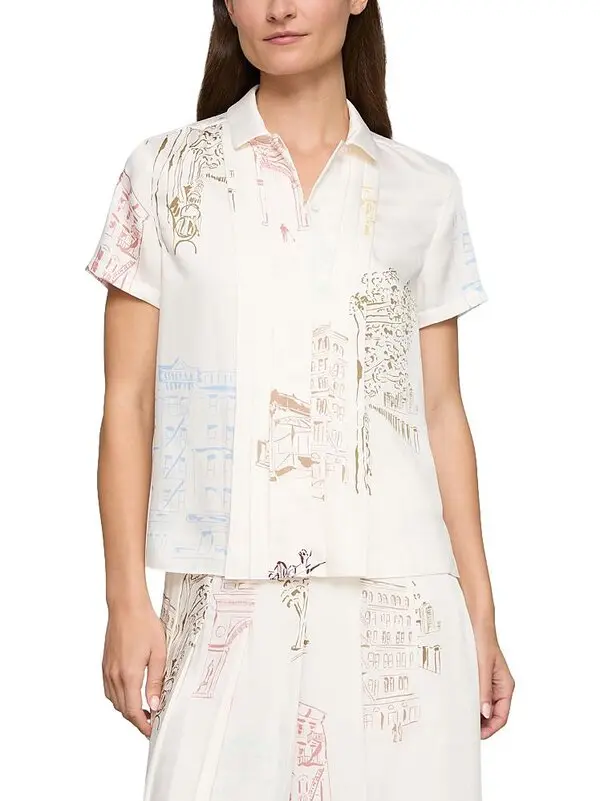 Lafayette 148 New York Short Sleeve Pleated Blouse - Cloud Multi