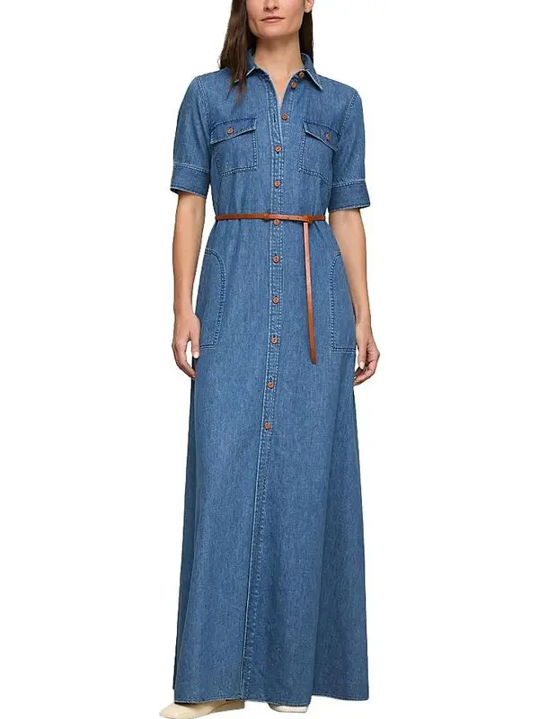 Lafayette 148 New York Short Sleeve Maxi Shirt Dress - Faded Skyline