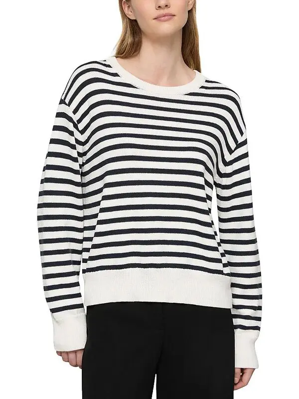 Lafayette 148 New York Striped Crewneck Sweater - Cloud/ink