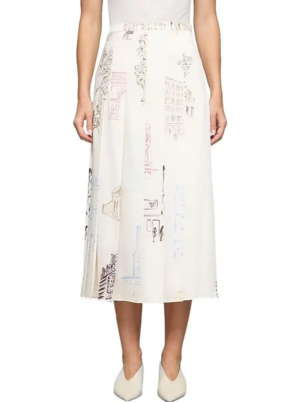 Lafayette 148 New York Printed Pleated Long Skirt - Cloud Multi