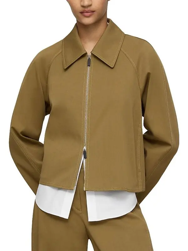 Lafayette 148 New York Zip Front Swing Jacket - Khaki Green