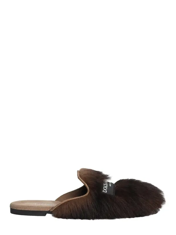 Dolce & Gabbana Shearling And Suede Slippers - Brown