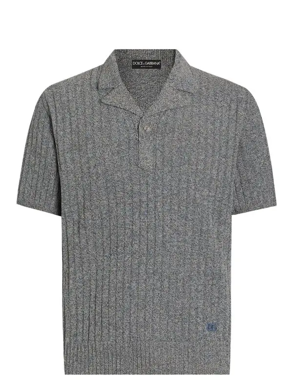 Dolce & Gabbana Ribbed Cotton And Linen Polo Shirt - Grey
