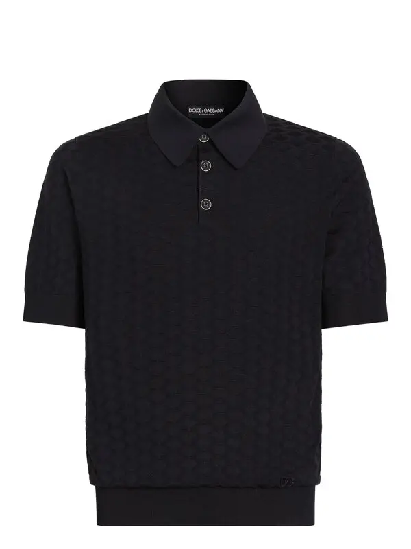Dolce & Gabbana Micro-dot Stitch Silk Polo Shirt - Blue