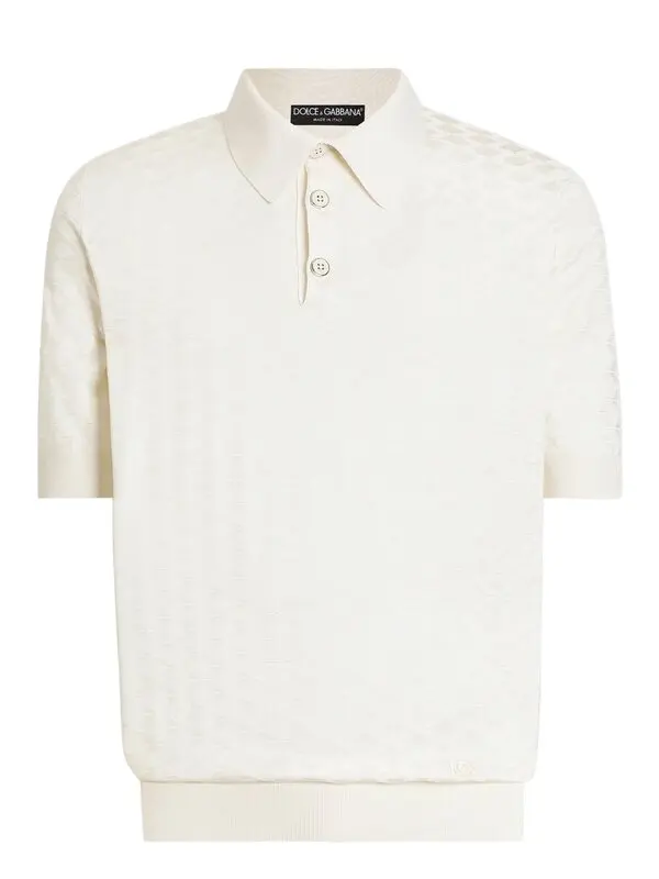 Dolce & Gabbana Micro-dot Stitch Silk Polo Shirt - White