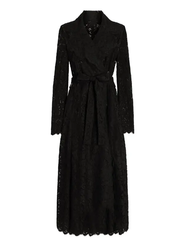 Dolce & Gabbana Long Double-breasted Cordonetto Lace Coat - Black