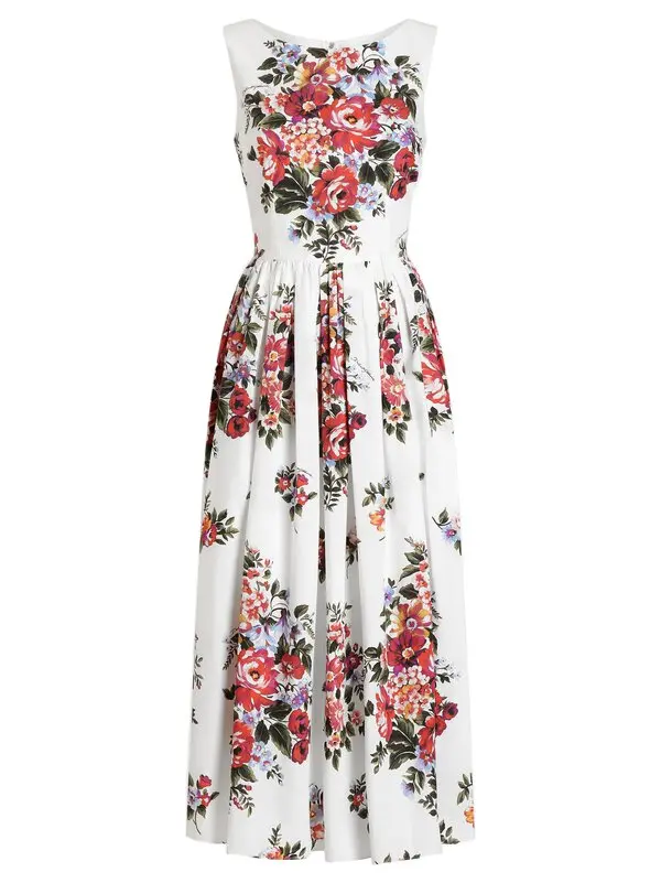 Dolce & Gabbana Flower Bouquet-print Cotton Dress - Multicolor