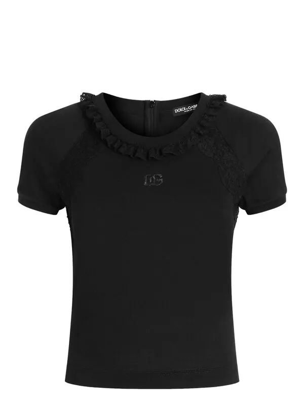 Dolce & Gabbana Jersey T-shirt With Lace And Embroidery - Black